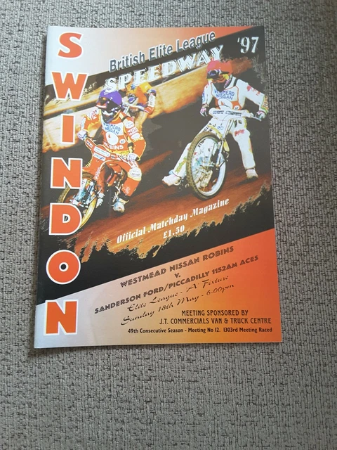 SWINDON V BELLE VUE 18th May 1997 Elite League Speedway 'A' Fixture £1. ...