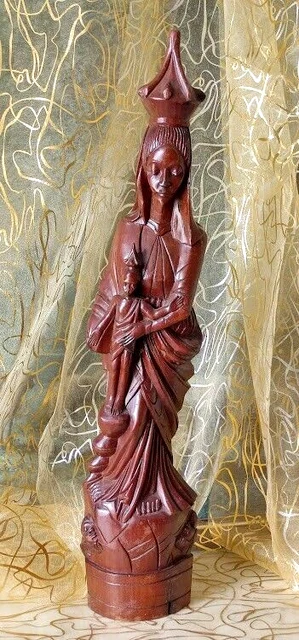 GRANDE SCULPTURE STATUE Bois De Rose Sainte Vierge Marie Notre Dame De ...