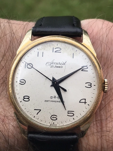 VINTAGE ACCURIST 1950S Gents Gold Plated Watch ETA 2390 Adjusted ...