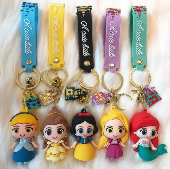 5 STYLES NEW Disney Princess PVC Bags Hanger Pendant Keychains Key ...