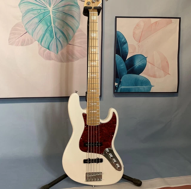 CUSTOM 5-STRINGS ELECTRIC Bass Guitar White Active Pickups Maple ...