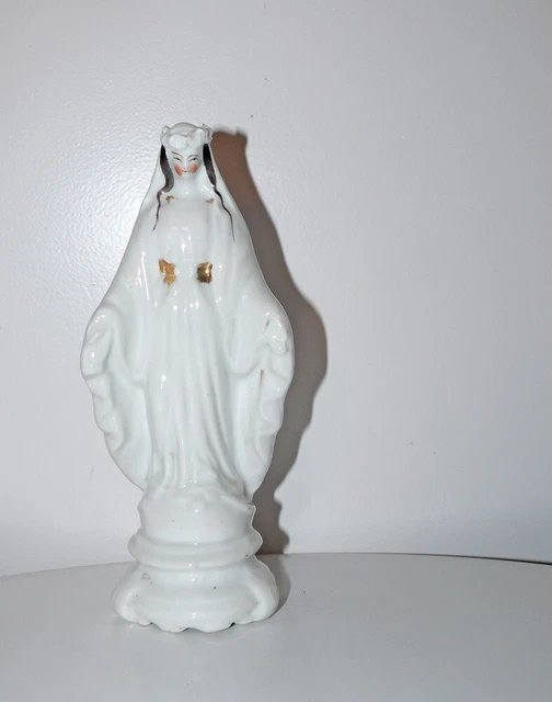 STATUETTE DU XIXE siècle en porcelaine Sainte Vierge Marie Médaille ...