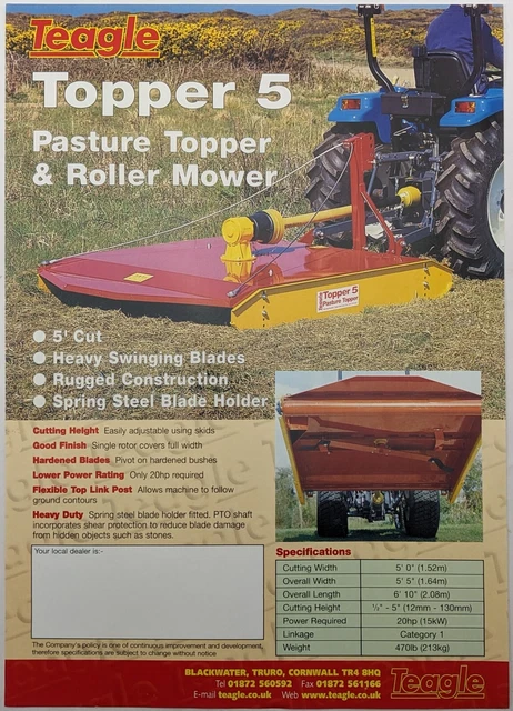 ORIGINAL TEAGLE TOPPER 5 Pasture Topper & Roller Mower 1 Sheet Sales ...