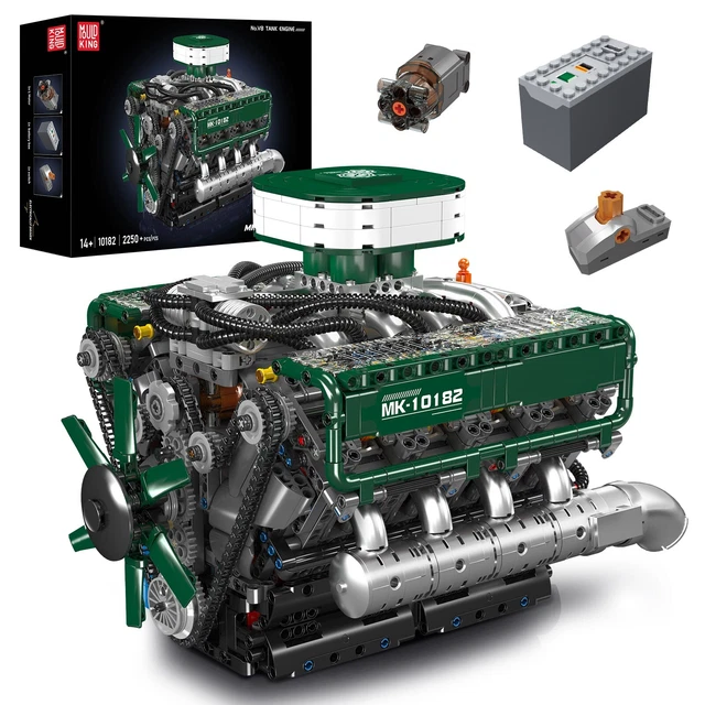 MOULD KING 10182 V8 Engine Double Turbo Eight Cylinder Green Building ...