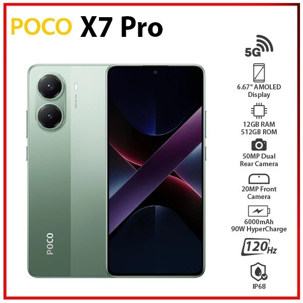 XIAOMI POCO X7 Pro 5G 12GB+512GB GREEN Dual SIM Unlocked Android Mobile Phone EUR 480,00 ...