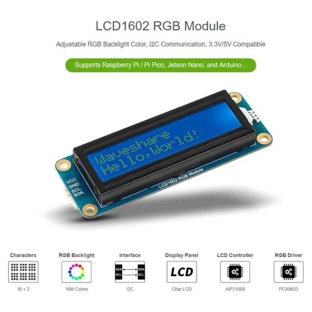 LCD1602 MODULE ADJUSTABLE Backlit, I2C Interfaces 16x2 Character LCD $35.20 - PicClick AU