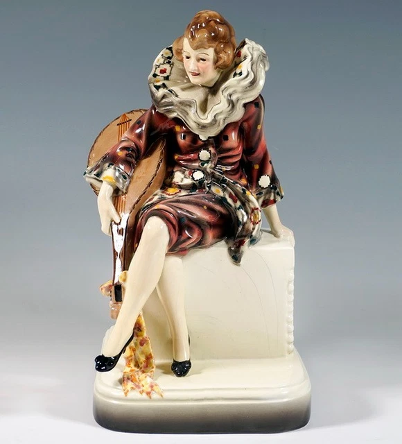 GOLDSCHEIDER ART DECO Figure Chairman Pierrette With Lute W.Thomasch ...