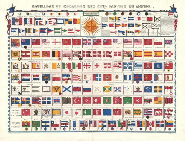 1850 BASSET CHART of the Flags of Nations £869.57 - PicClick UK