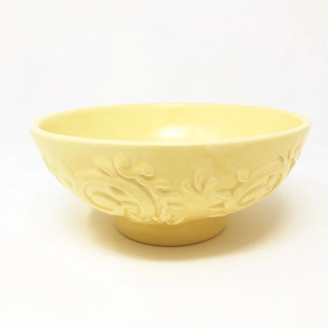 VINTAGE HAEGER POTTERY Pedestal Centerpiece Bowl 102 Butter Yellow USA ...