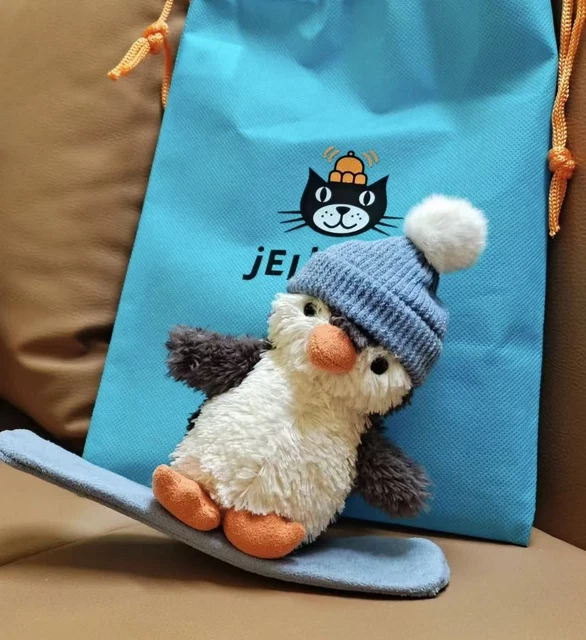 OFFICIAL JELLYCAT AMUSEABLE Snowboard Penguin Fur Toy with Dust Cover ...