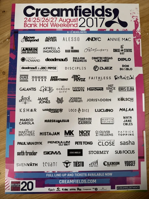 CREAMFIELDS , RARE Gig/concert Festival Lineup Poster For 2017 £10.07 ...