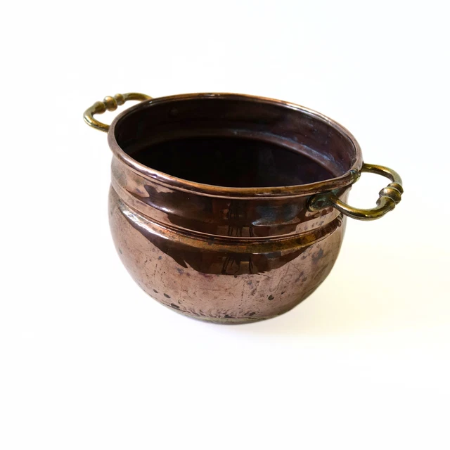 ANTIQUE LARGE COPPER pot with brass handles handmade from Sweden early ...