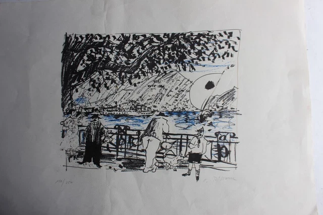 LITHOGRAPHIE ORIGINALE EMILIO RISSONE Bord de lac Suisse (44830) EUR 48 ...