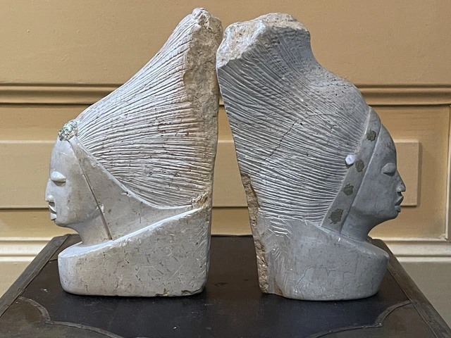 PAIRE DE STATUE Serres-livres Pierre De Lard Sculptée Afrique Gabon EUR ...