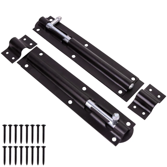 2 X BLACK SLIDE BOLTS Tower Sliding Lock Garage Door Straight Catch ...