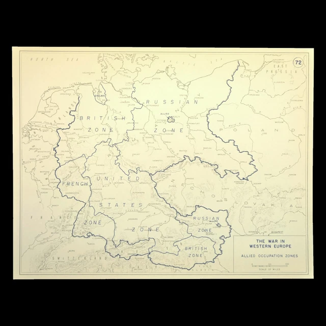 VINTAGE OCCUPIED GERMANY Zones Map Post WWII World War 2 Western Europe ...