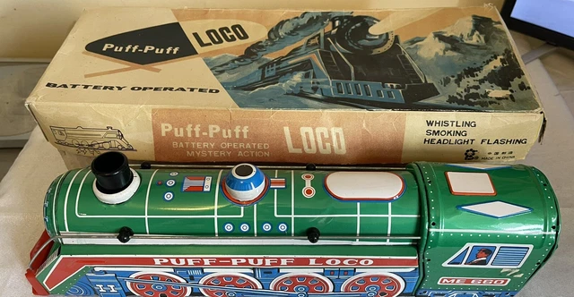 VINTAGE PUFF-PUFF LOCO Battery Operated Tin Train ME660 Fabulous Boxed ...