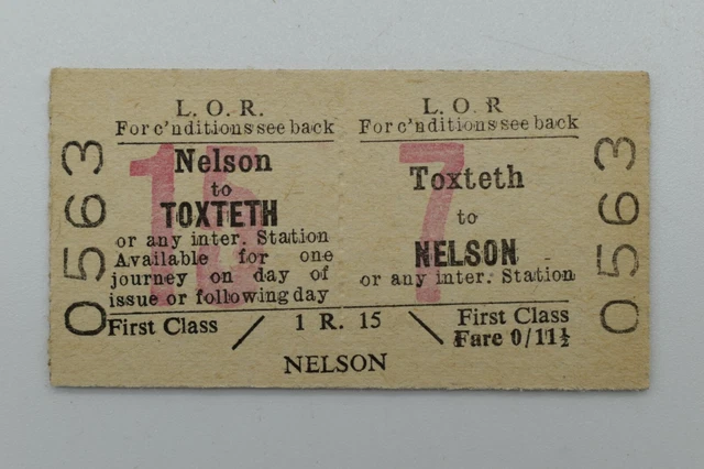 LIVERPOOL OVERHEAD RAILWAY Ticket L.O.R Toxteth to Nelson 0563 £3.00 ...