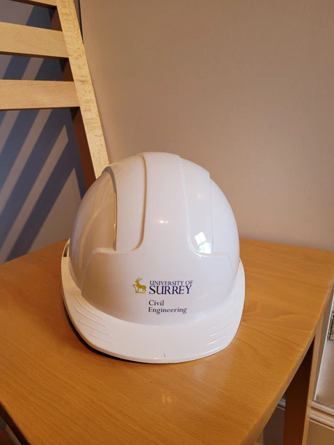 JSP WHITE HARD Hat with University of Surrey Civil Engineering branding ...