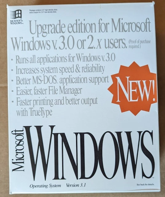 MICROSOFT WINDOWS 3.1 Upgrade Edition Operating System For 3.0 Or 2.X ...