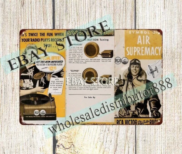 1940S CANADIAN WW2 RCA Victor GlobeTrotter Radio metal tin sign wall ...