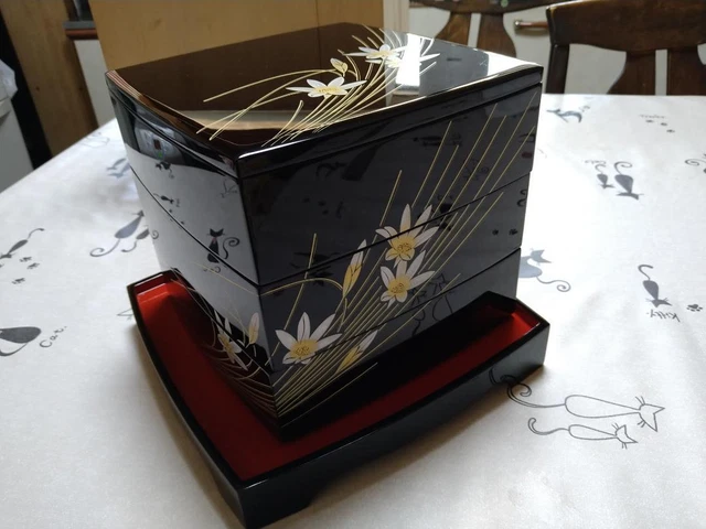 JAPANESE JUBAKO BENTO Box Wajima Lacquer Box, Three-Tier Heavy With ...