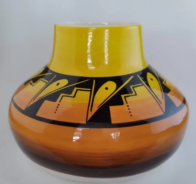 UTE NATION POTTERY Signed Gina D. Baron #3115 ombre black, yellow, gold ...