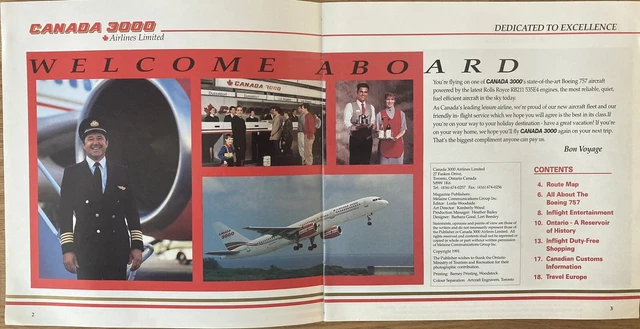 CANADA300 AIRLINES INFLIGHT Magazine Brochure 1991 Route Map B757 Cabin ...