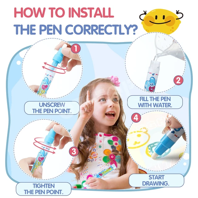 WATER DOODLE MAT Aqua Board Pad Colour Magic Pens Stamps Drawing ...