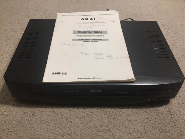 AKAI VHS VIDEO Cassette Recorder VCR Model VS-G206 & Manual Vintage ...
