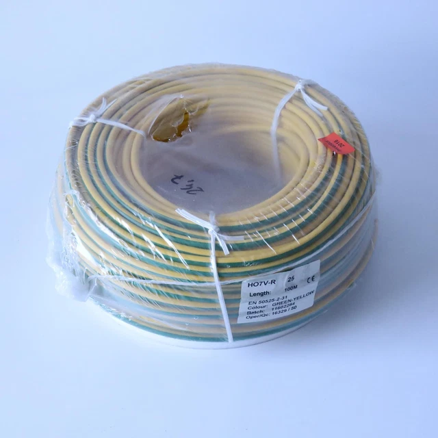 EUROCABLE KABEL ADERLEITUNG H07V-R 25mm2 100M Grün/Gelb OVP £417.69 ...