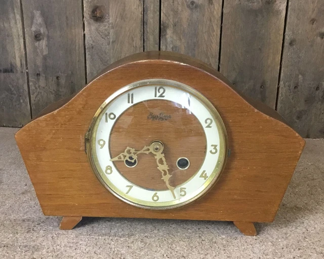 BENTIMA PERIVALE BRITISH Vintage 8 DAY MANTLE CLOCK Converted To Quartz ...