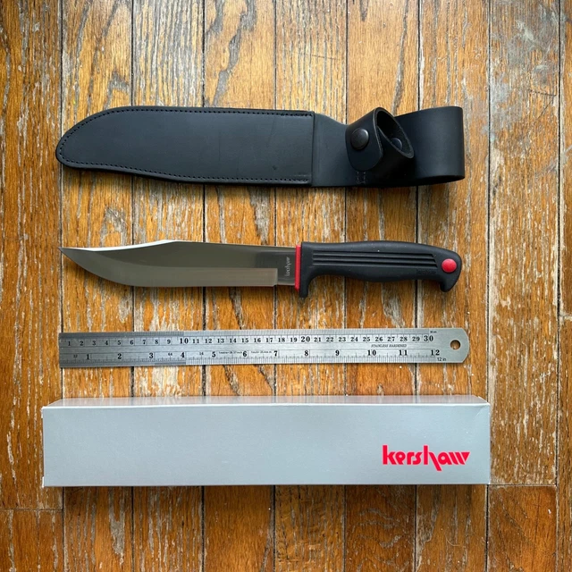 KERSHAW KAI BOWIE 1015 JAPAN Black Rubber Handle Knife w/Tuff Sheath ...