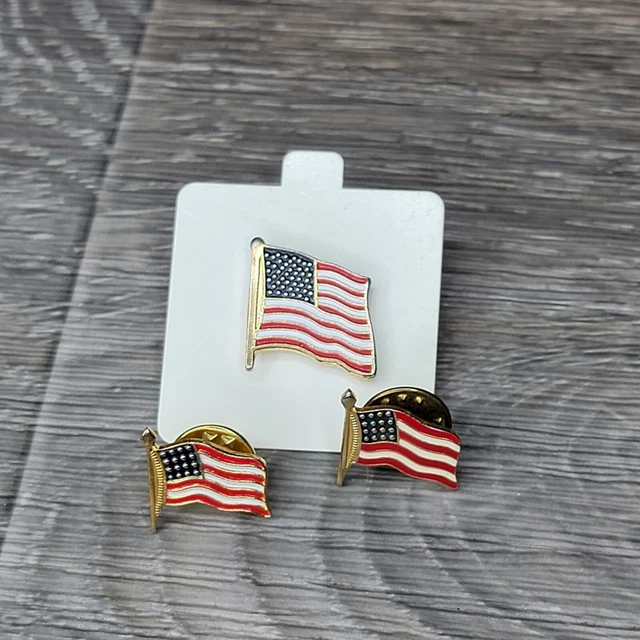 VINTAGE AMERICAN FLAG Pin Lot 3 Patriotic Pinback Lapel Hat Pins USA £4 ...