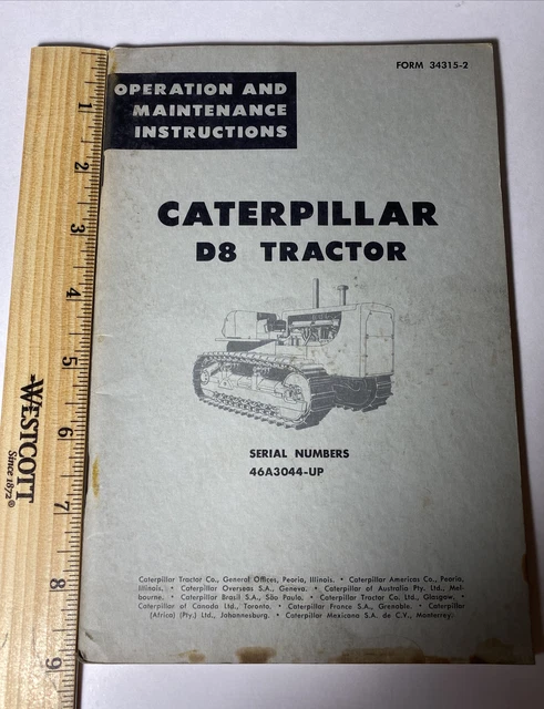 Caterpillar D8 Tractor 46a1 46a3044 Operation And Maintenance