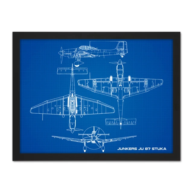 JUNKERS JU 87 Stuka Aircraft Plane Blueprint Plan Framed Wall Art Print ...