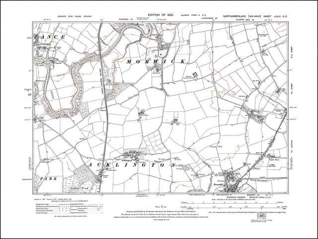 OLD MAP OF Acklington, Guyzance, Broomhill, Northumberland in 1925 ...