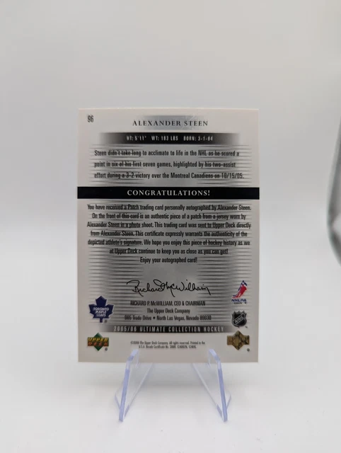 ALEXANDER STEEN 2005-06 Ultimate Collection Ultiamte Rookies Patch Auto ...