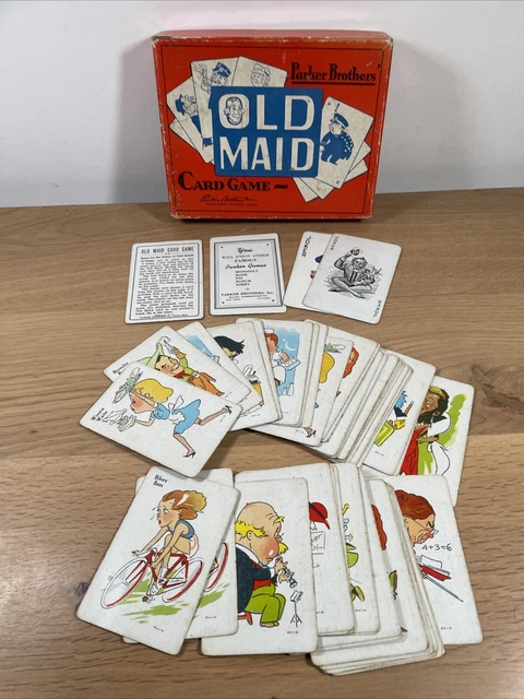 VINTAGE 1940S OLD MAID Playing Cards Game & Original Box Parker ...