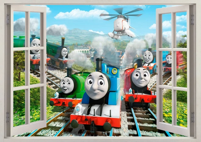 TRAIN THOMAS TOYS Friends Boys 3d Smashed Wall View Sticker Poster ...