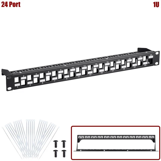 24 PORT BLANK Patch Panel UTP Keystone Jack 1U 19" Rack Mount Wire ...