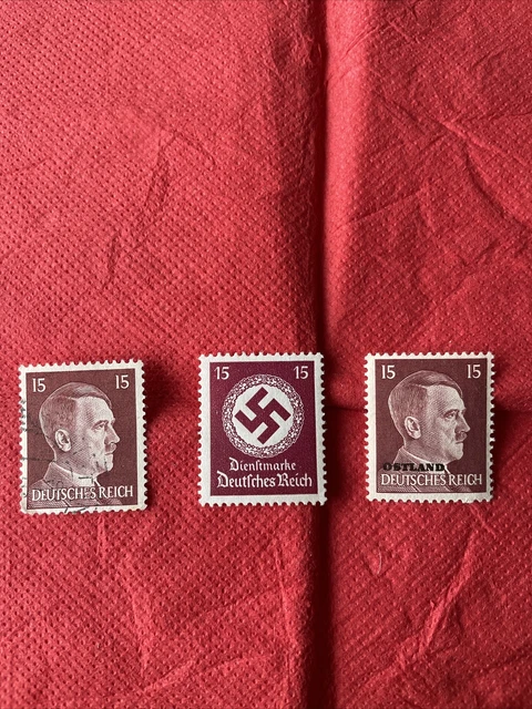 WW2 GERMAN SWASTICA & Hitler Heads 15 Rpf +Ostland Feldpost Stamp ...