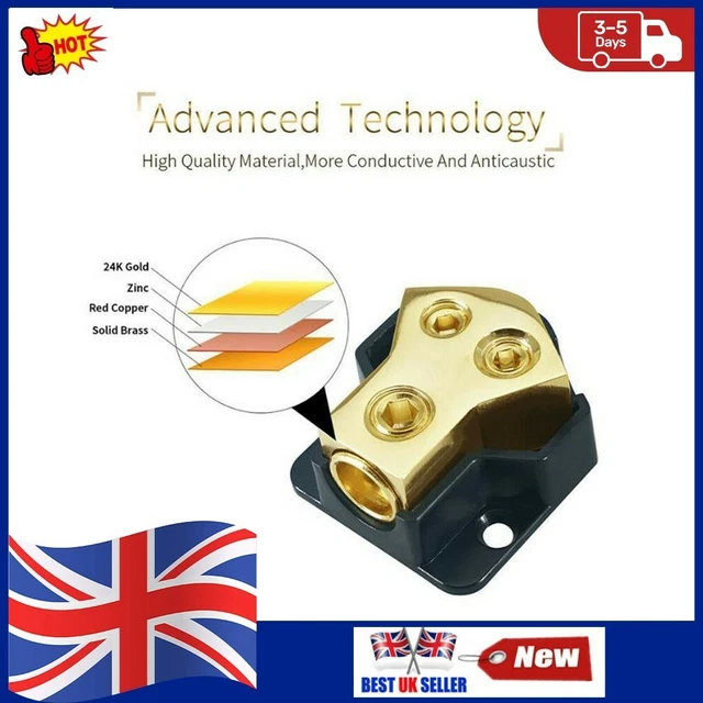 2 WAY POWER Distribution Block Power/Ground Splitter 0/4gauge AWG For ...