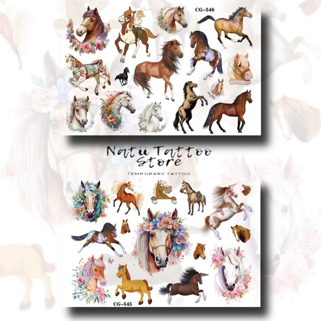 HORSES TEMPORARY TATTOO Sheets stickers Children Kids Birthday Party £2 ...