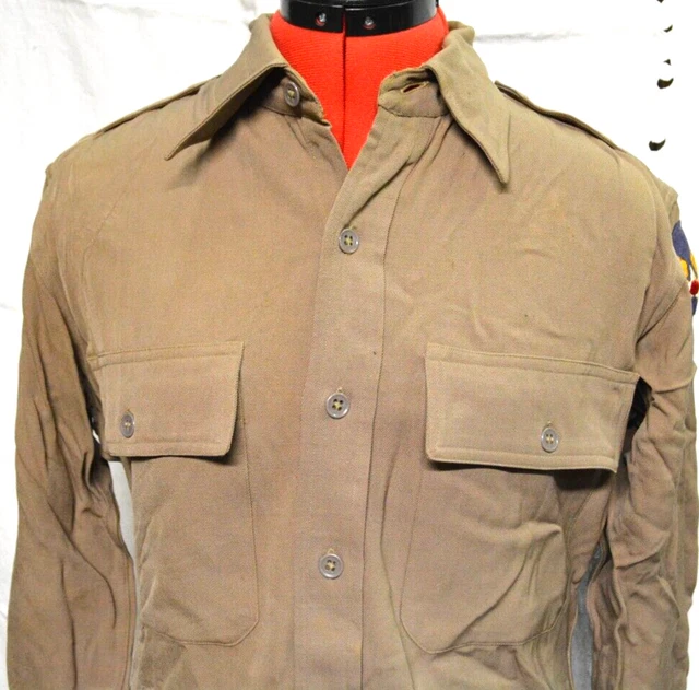 WWII ARMY AIRFORCE Regulation Tan Uniform Shirt Long Sleeve Cot size ...