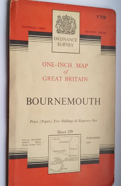 VINTAGE ROAD MAP Of England Bournemouth Springbourne Boscombe ...