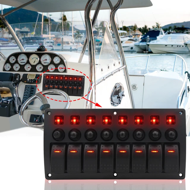 8 GANG SWITCH Panel LED Light Rocker Circuit Breaker For Car Boat Bus ...