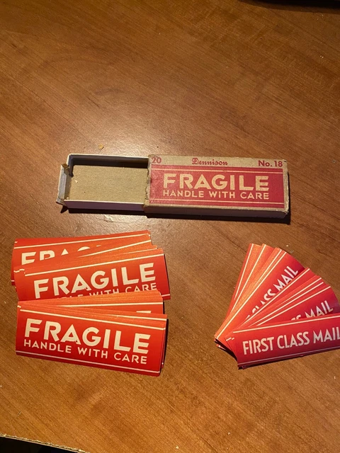 VINTAGE FRAGILE HANDLE WITH CARE & FIRST CLASS MAIL Stickers Stamps £5. ...