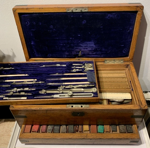 ANTIQUE DRAWING INSTRUMENT Set & Watercolour Paint Box £349.97 ...