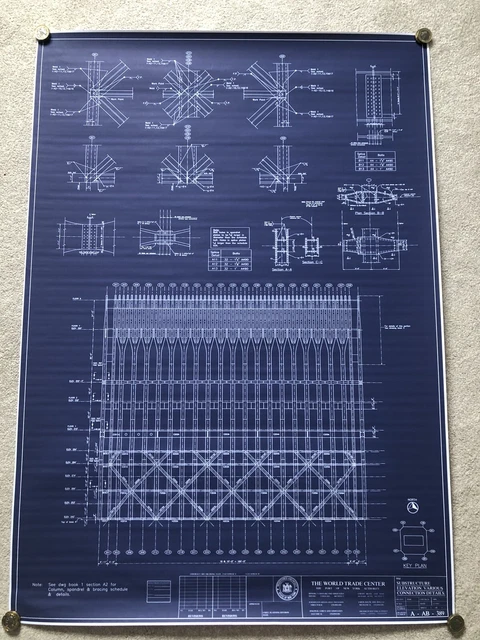 WORLD TRADE CENTRE Twin Towers Blueprint and Model Display. Truss and ...